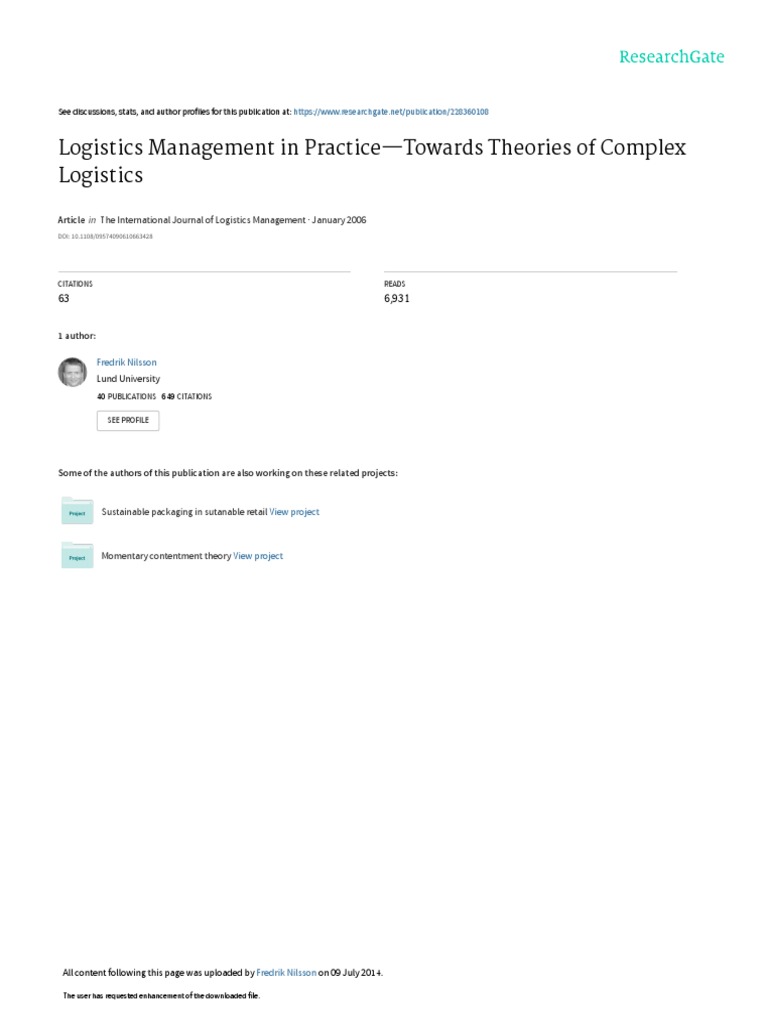 Logistics Management in Practice-Towards Theories of Complex Logistics ...