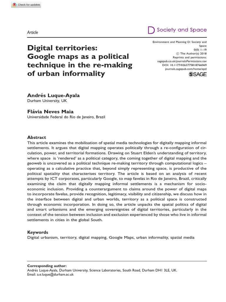 Digital Territories: Google Maps As A Political Technique in The Re ...