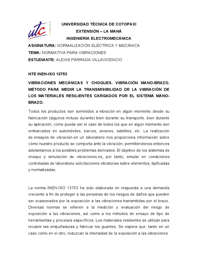 Normativa ISO 13753: Medición de Vibraciones | PDF | Laboratorios ...