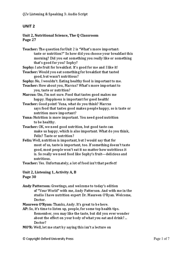 Unit 2: Q2e Listening & Speaking 3: Audio Script | PDF | Soft Drink | Taste