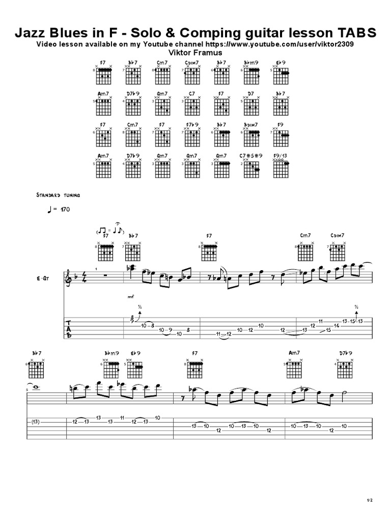 Jazz Blues in F - Solo & Comping Guitar Lesson TABS | PDF | Celtic Musical Instruments | Music ...