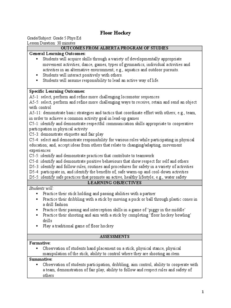 Floorhockeylessonplans | Download Free PDF | Physical Education ...