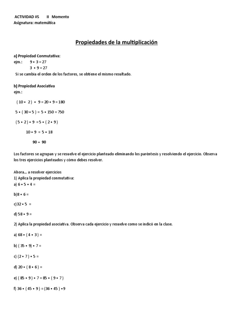 Propiedades de La Multiplicación | PDF