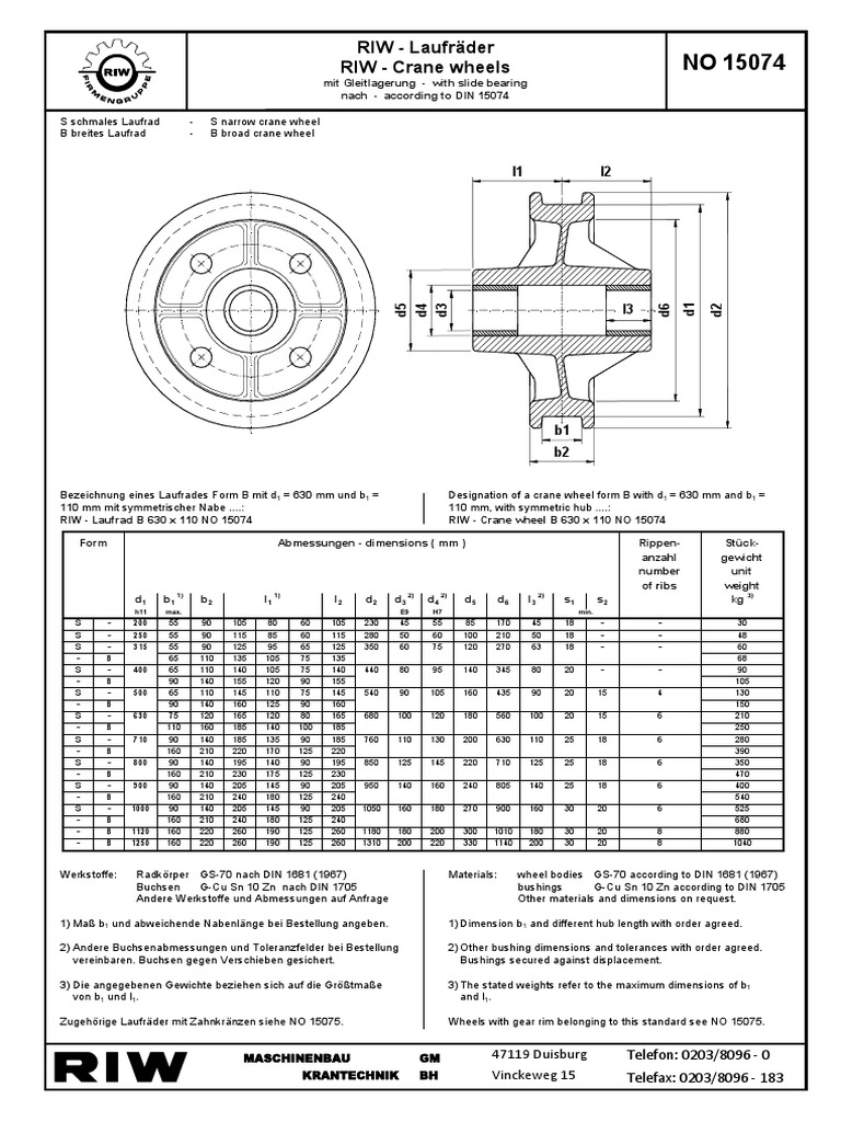 RIW - Laufräder RIW - Crane Wheels: Telefon: 0203/8096 - 0 Telefax ...