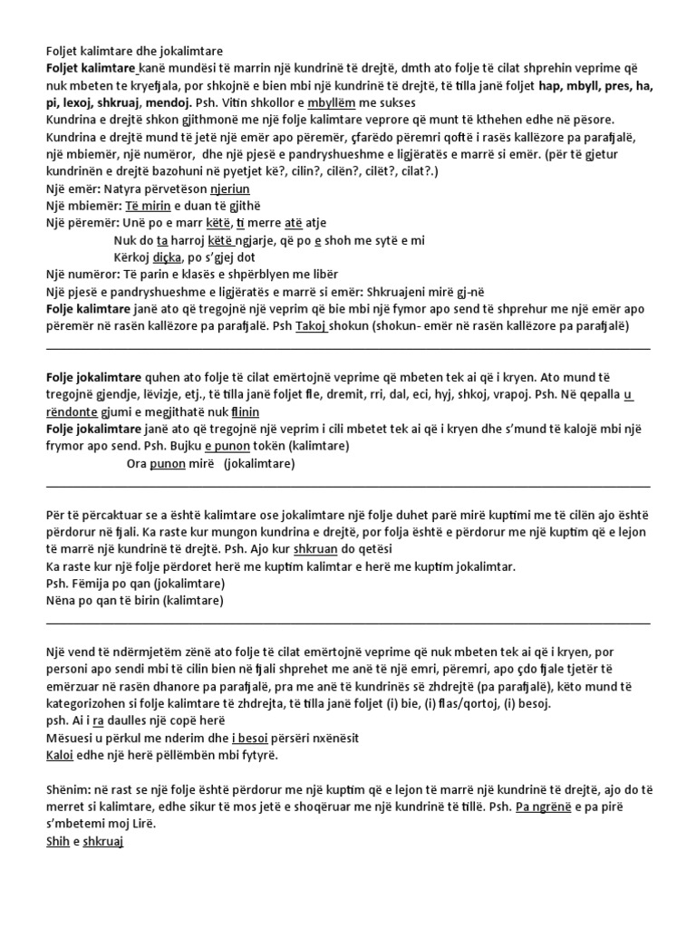 Foljet Kalimtare Dhe Jokalimtare | PDF