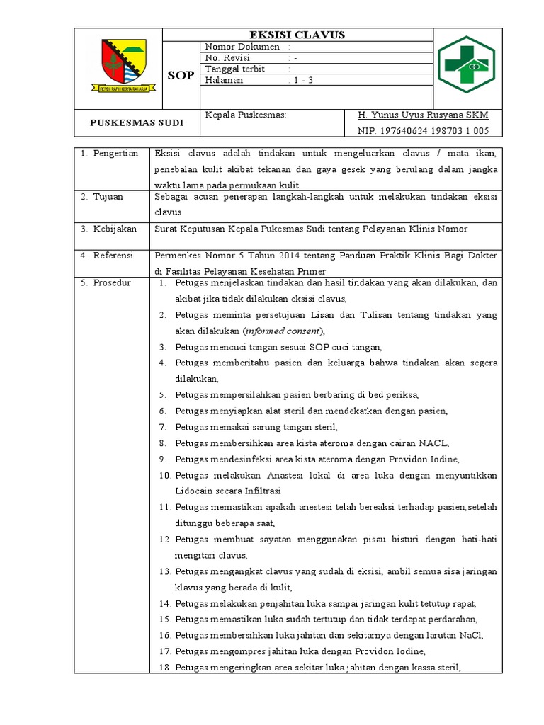 SOP Eksisi Clavus | PDF