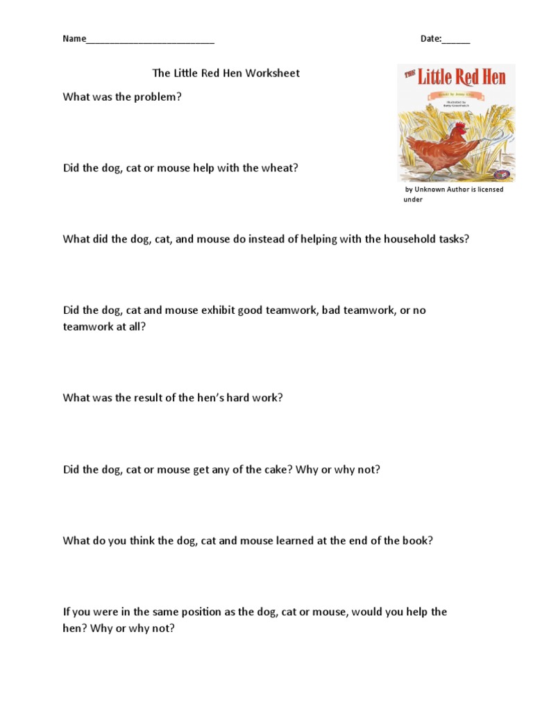 The Little Red Hen Worksheet | PDF