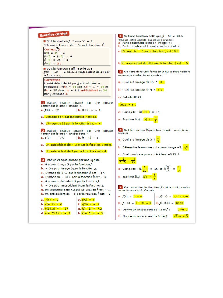 Correction Exercices Fonctions Sesamath | PDF