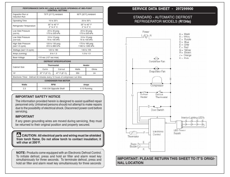 Standard - Automatic Defrost Refrigerator Models (: Service Data Sheet ...