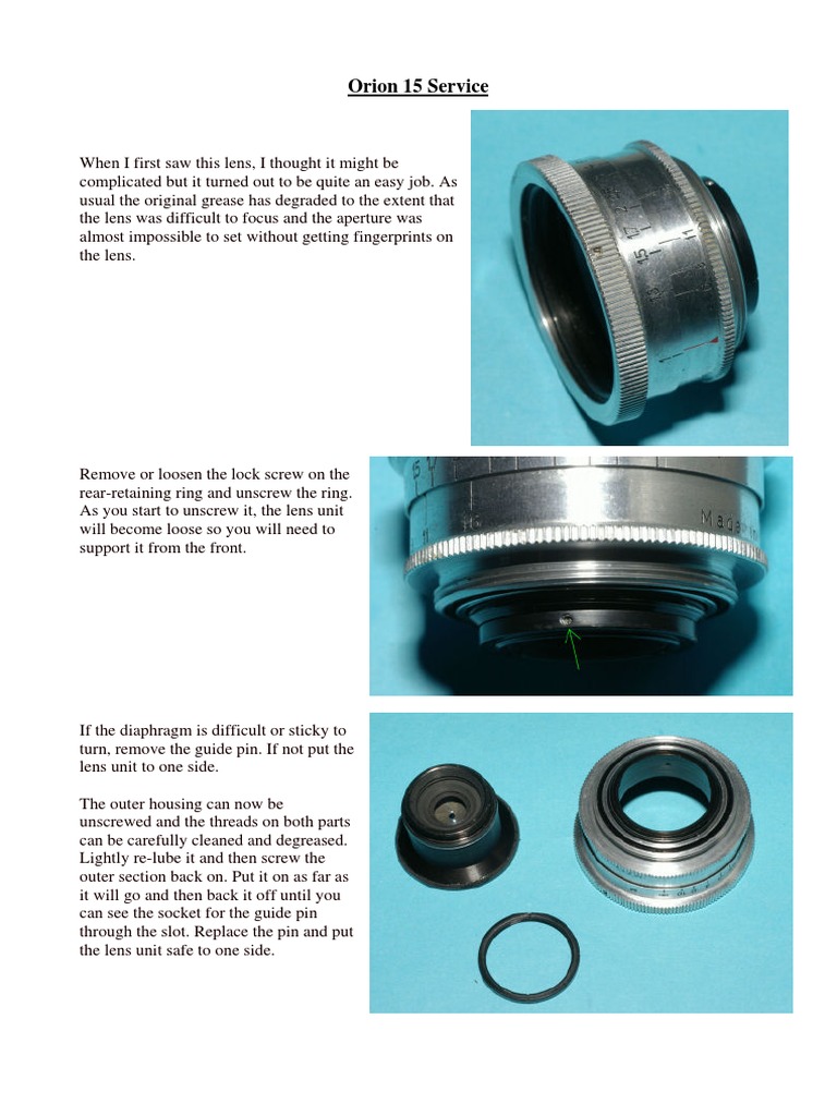 Orion 15 Service | PDF | Photography Equipment | Screw