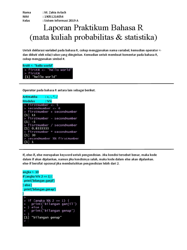 Laporan Praktikum Bahasa R (Probstat) | PDF