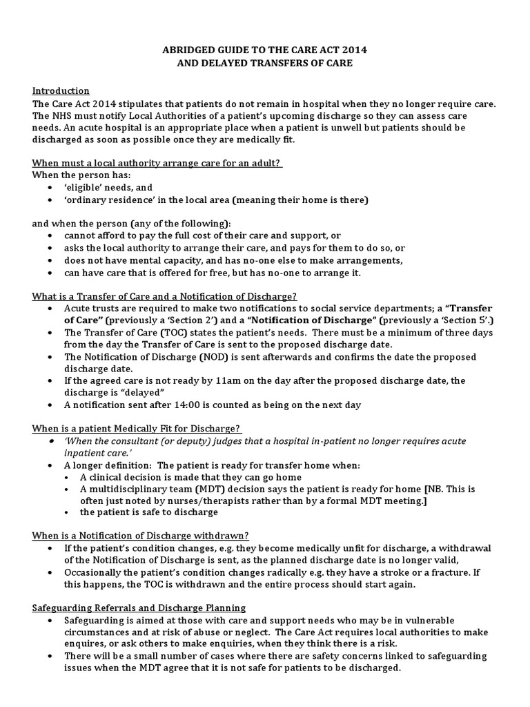 Abridged Guide To DToC and Care Act 2014 | PDF | National Health ...