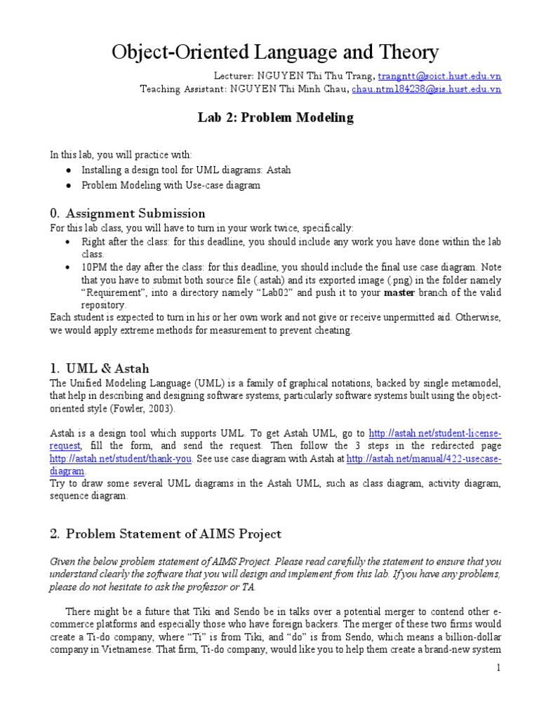 Object-Oriented Language and Theory: Lab 2: Problem Modeling | PDF ...