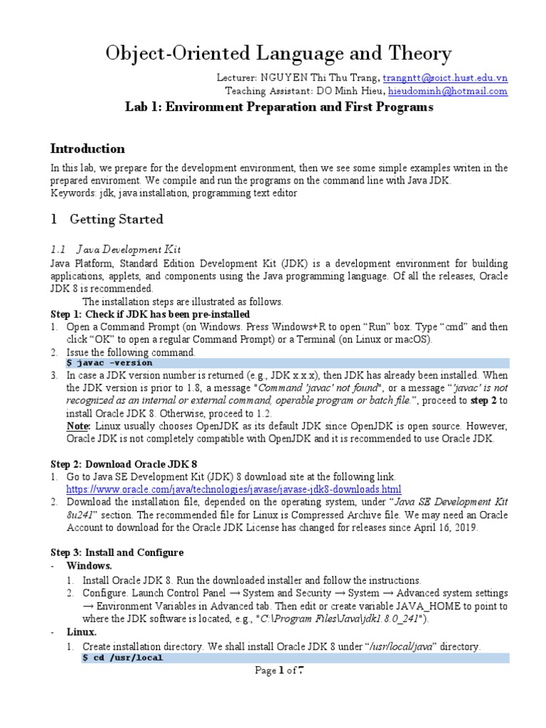Object-Oriented Language and Theory: Lab 1: Environment Preparation and ...