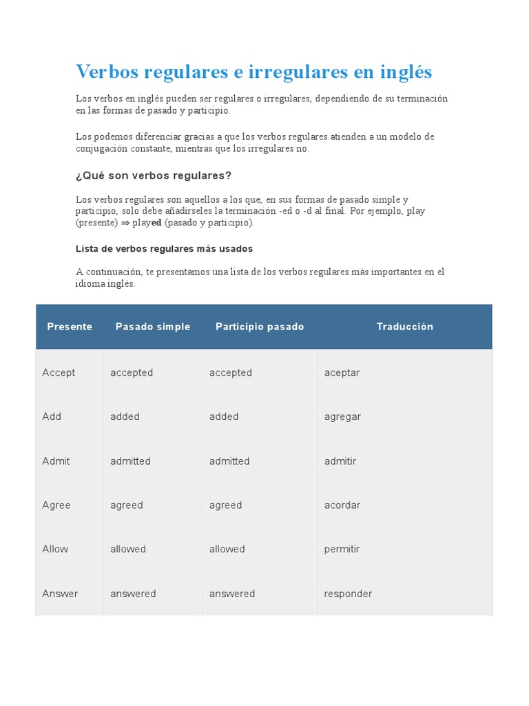 Qué Son Los Verbos REGULARES En Español Con EJEMPLOS, 52% OFF