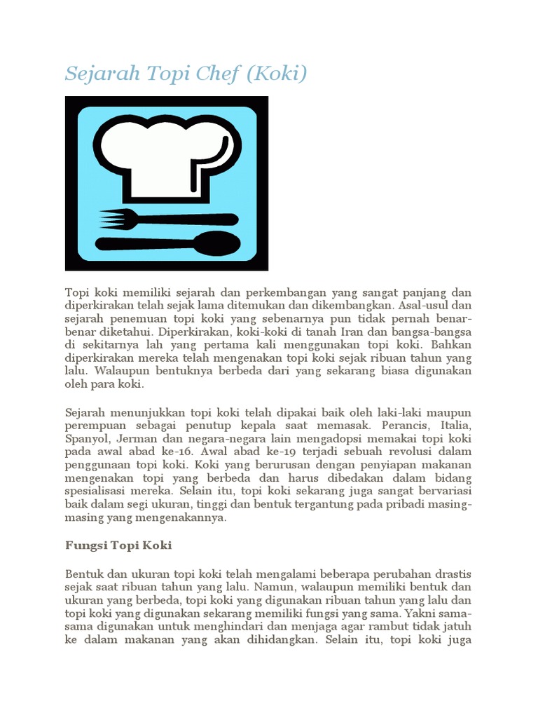 Sejarah Topi Chef | PDF