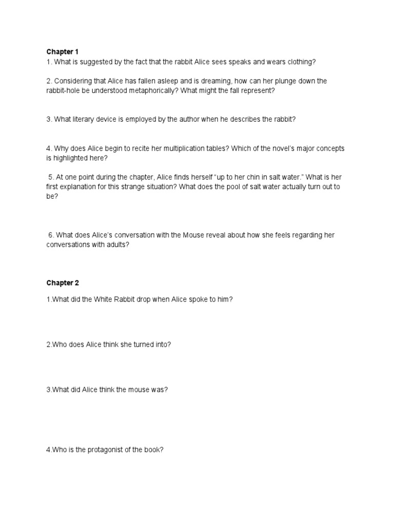 Alice Study Guide | PDF | Alice (Alice's Adventures In Wonderland ...