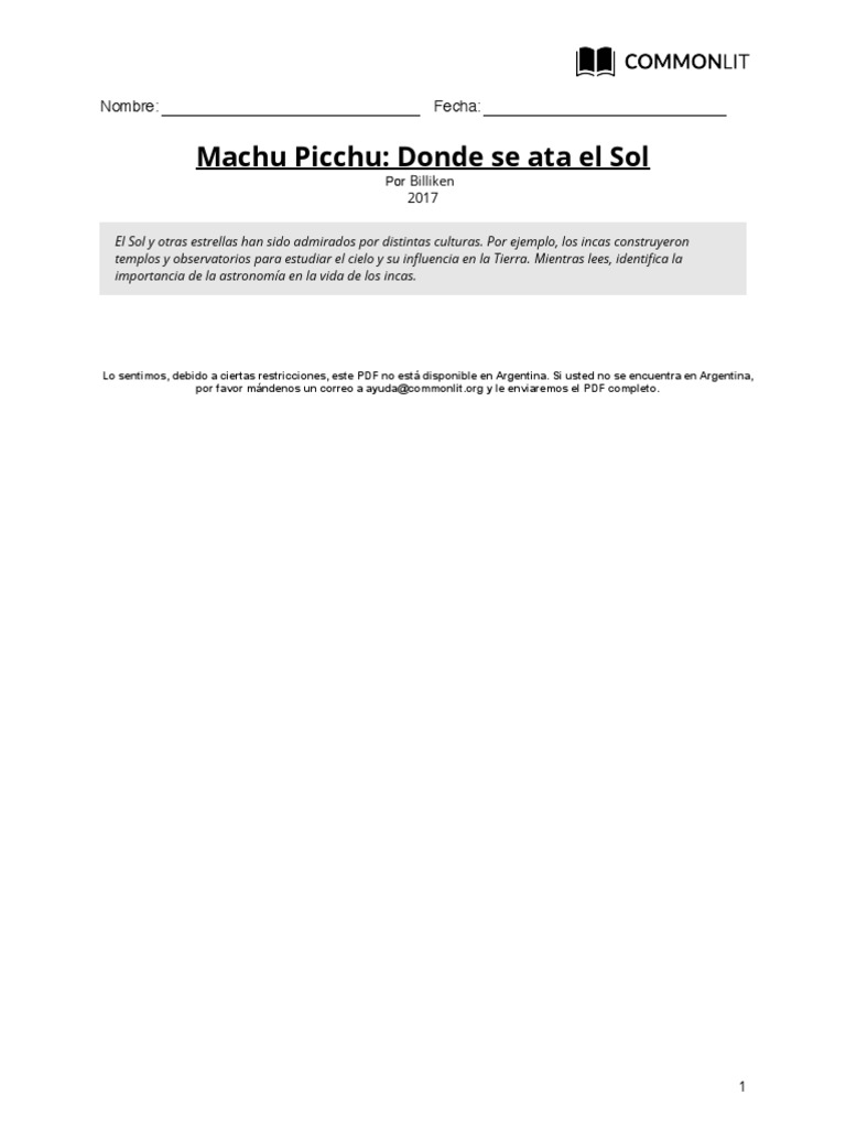 Comprensión Machu Picchu | PDF | Imperio Inca | Machu Picchu