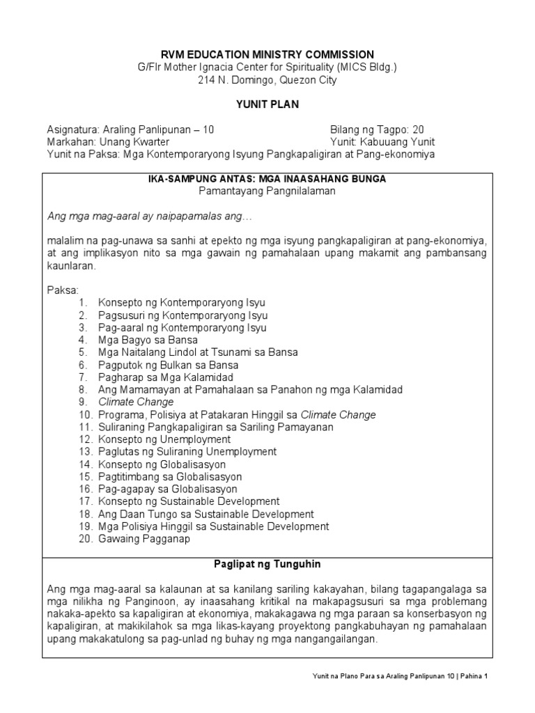 RVM EMC AP Grade 10 Unit Plans | PDF