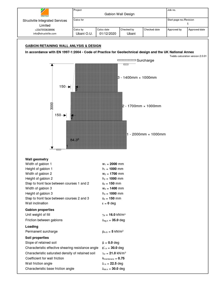Gabion Retaining Wall Analysis Design EN1997 2 | PDF | Geotechnical ...