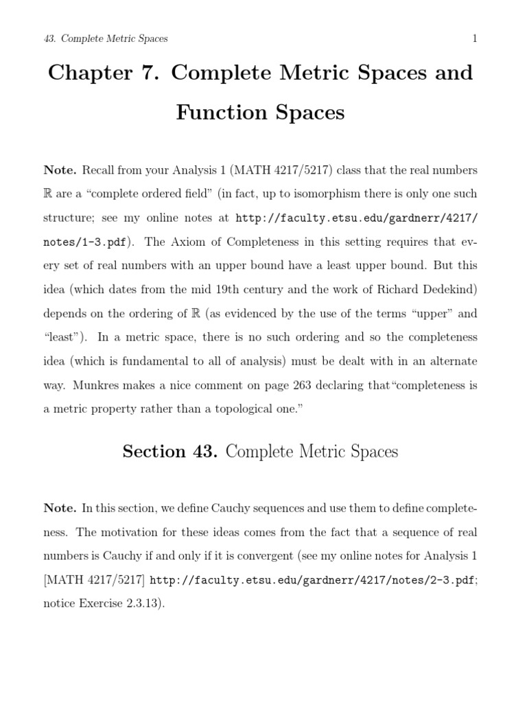 Chapter 7. Complete Metric Spaces and Function Spaces | PDF | Metric ...