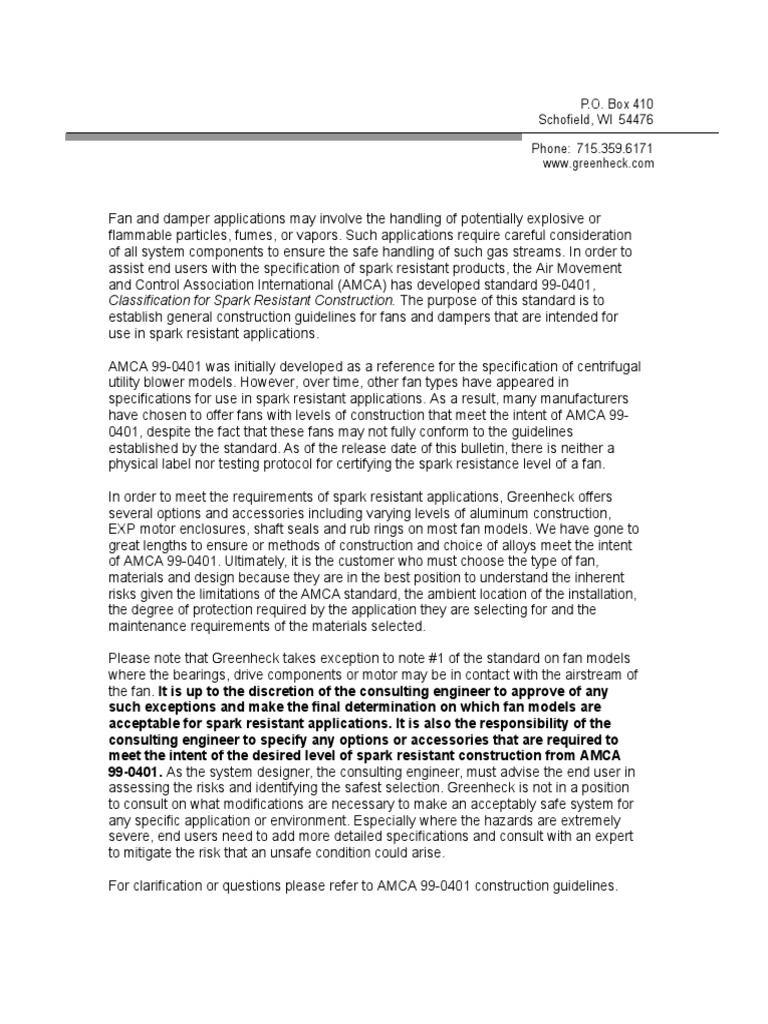 Spark Resistant Fan Guidelines AMCA 99-0401 | PDF | Nature | Business