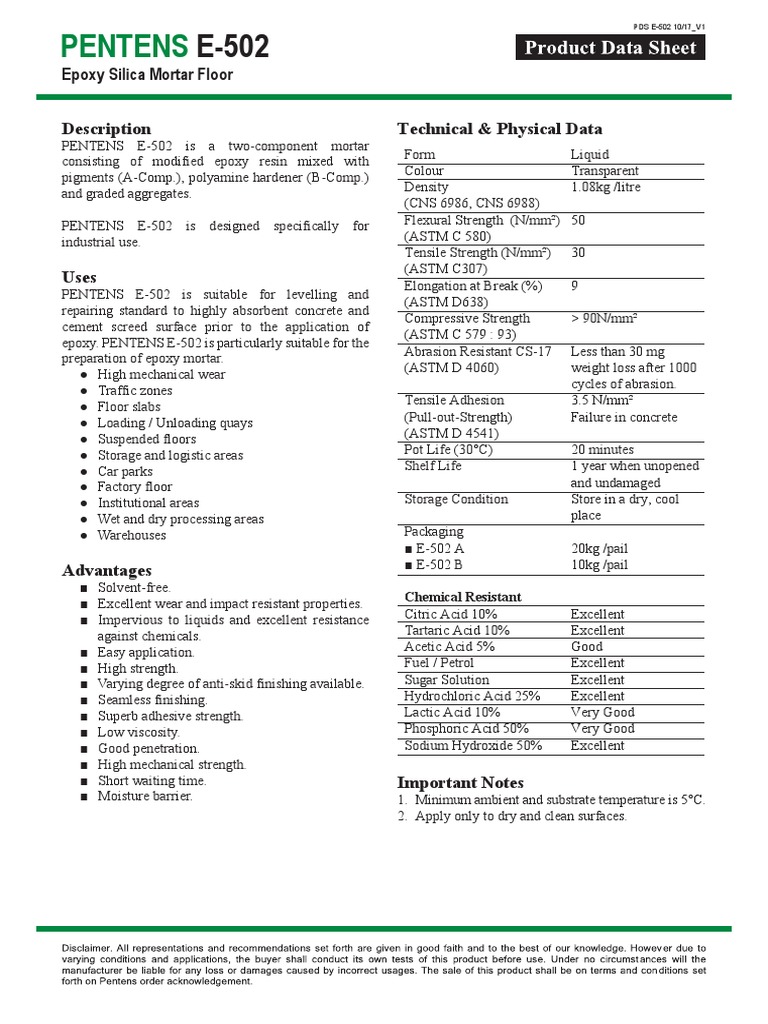 Pentens: Description Technical & Physical Data | PDF | Epoxy | Wear
