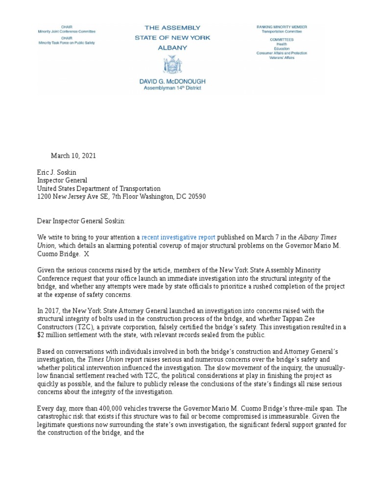 DOT Letter From Assembly GOP | PDF