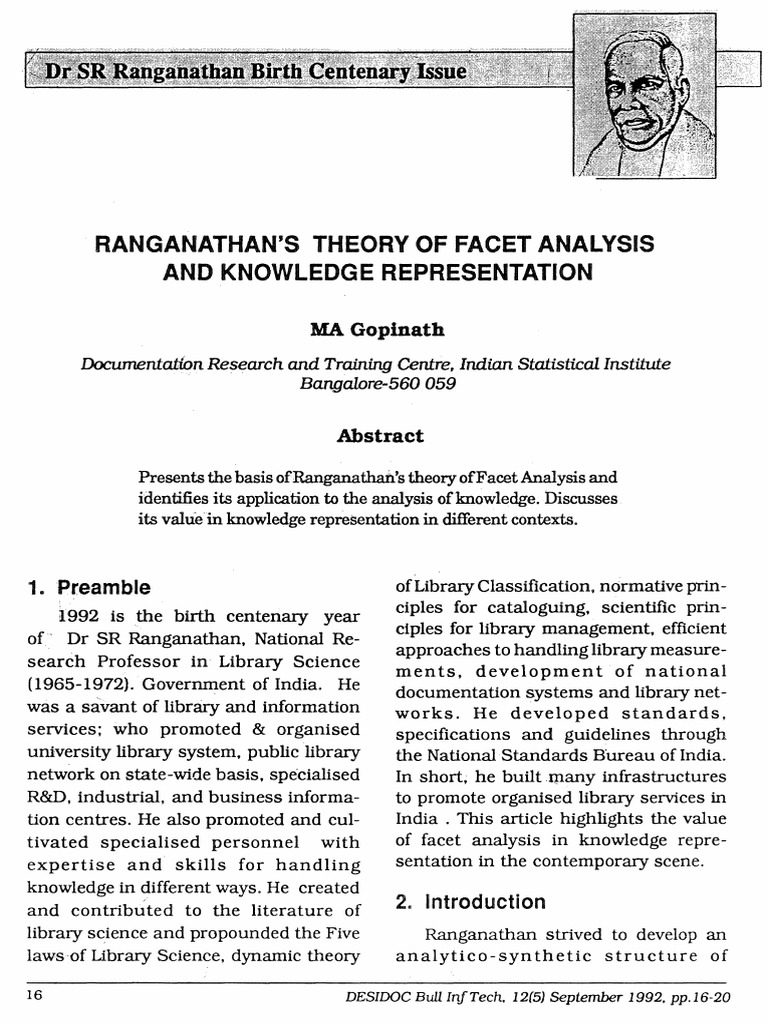 Ranganathan'S Theory OF Facet Analysis and Knowledge Representation ...