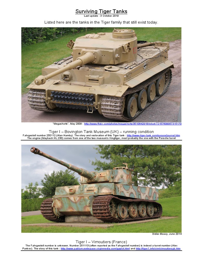 Surviving Tiger Tanks: Listed Here Are The Tanks in The Tiger Family ...