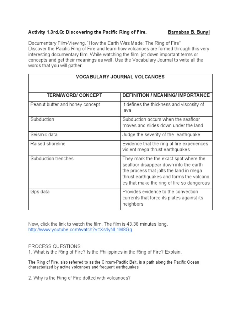 Activity 1 - 3rd - Q - Discovering The Pacific Ring of Fire | PDF ...