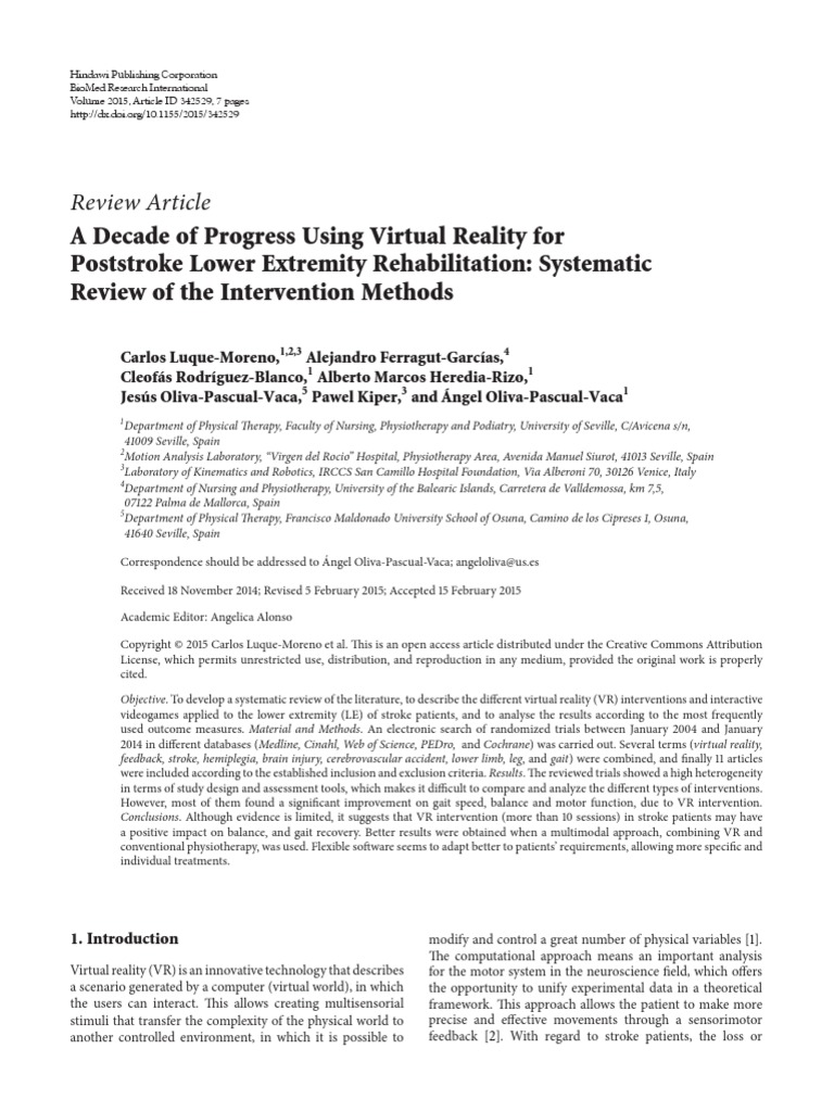 Virtual Reality Rehab | PDF | Virtual Reality | Balance (Ability)