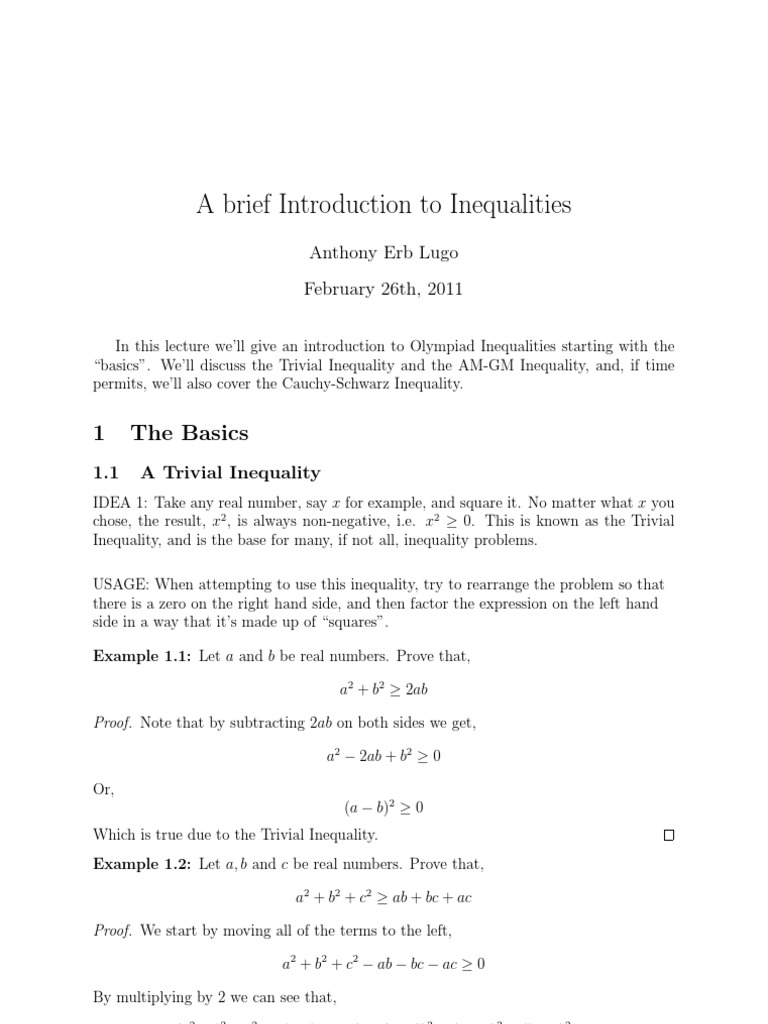 A Brief Introduction To Inequalities | PDF | Teaching Mathematics ...