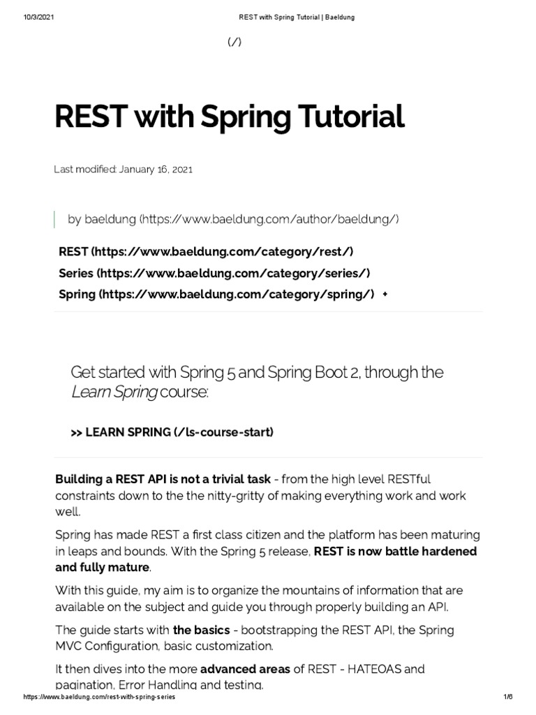 REST With Spring Tutorial - Baeldung | PDF | Representational State Transfer | Software Development