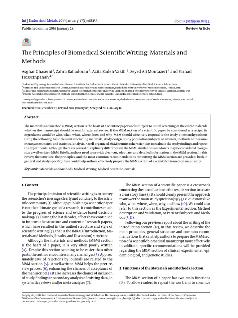 The Principles of Biomedical Scientific Writing: Materials and Methods ...