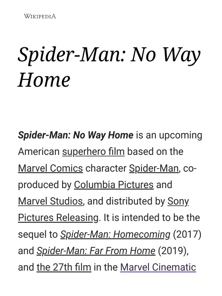 Spider-Man - No Way Home - Wikipedia | PDF | Marvel Entertainment