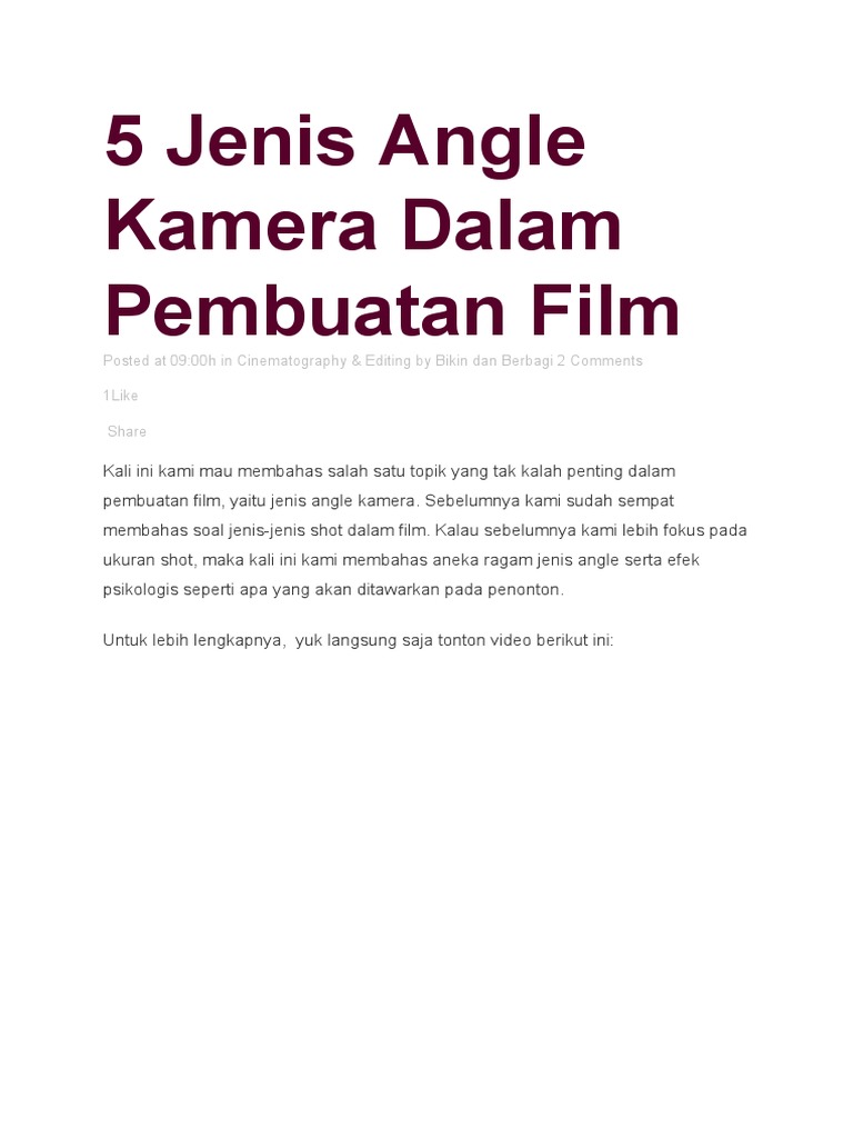 5 Jenis Angle Kamera Dalam Pembuatan Film | PDF