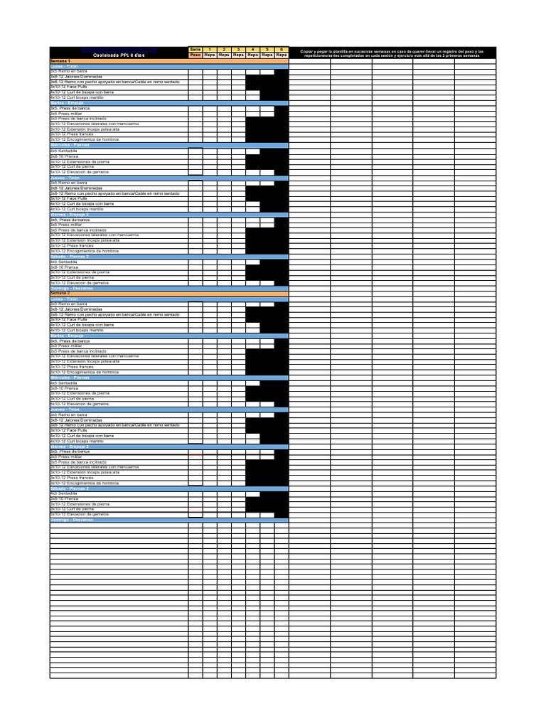 Rutina PPL 6 Días Coolcicada | PDF | Recreación | Aptitud física
