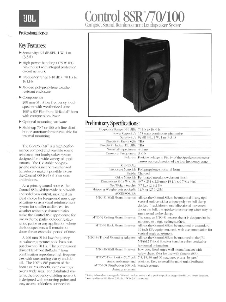JBL Control 8SR Outdoor Loudspeaker | PDF | Loudspeaker | Electrical ...
