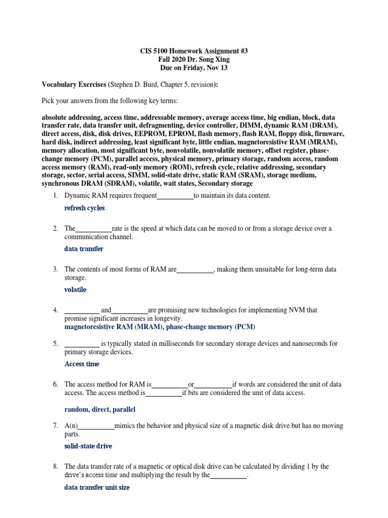 Cis5100 hw3 F20 | PDF | Computer Data Storage | Random Access Memory