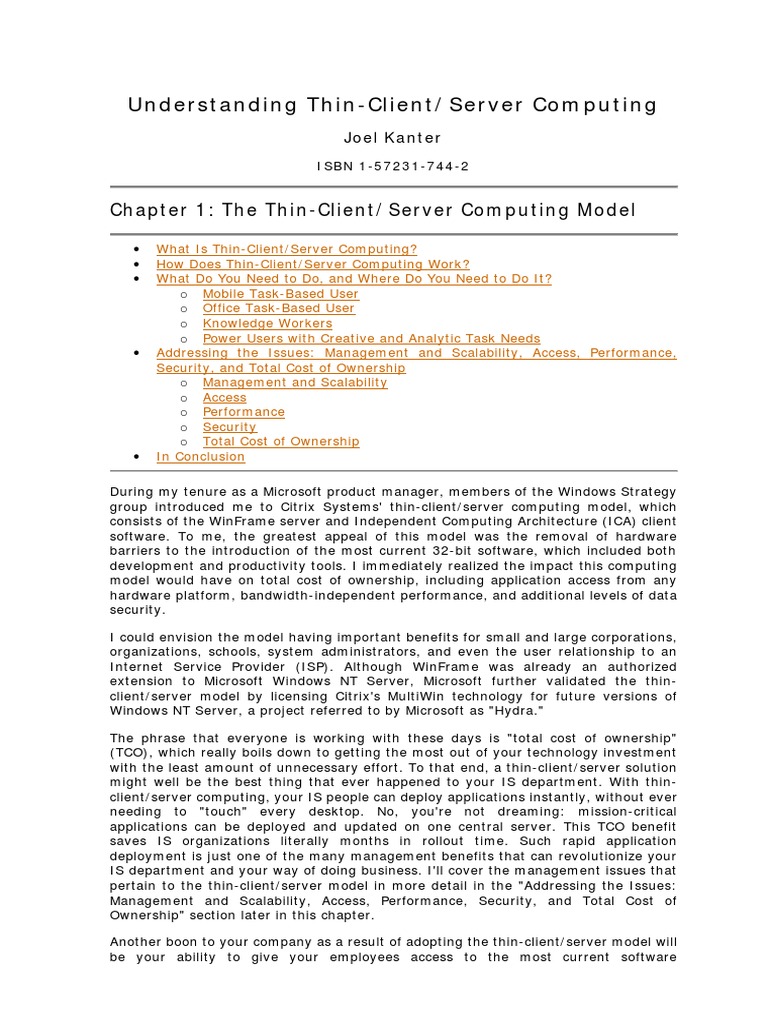 Chapter 1: The Thin-Client/Server Computing Model | PDF | Citrix Systems | Server (Computing)