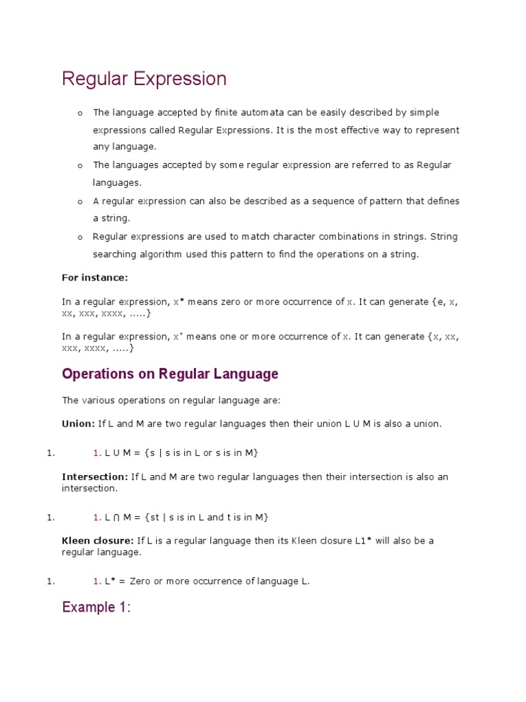 Regular Expression: Operations On Regular Language | PDF | Regular Expression | String (Computer ...