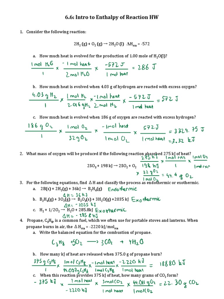 6.6: Intro To Enthalpy of Reaction HW | PDF | Science & Mathematics