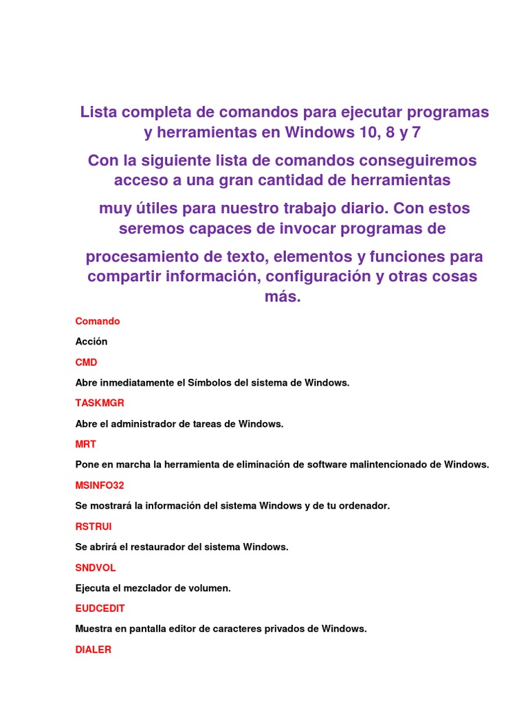 Comandos de Windows | PDF | Registro de Windows | Microsoft Windows
