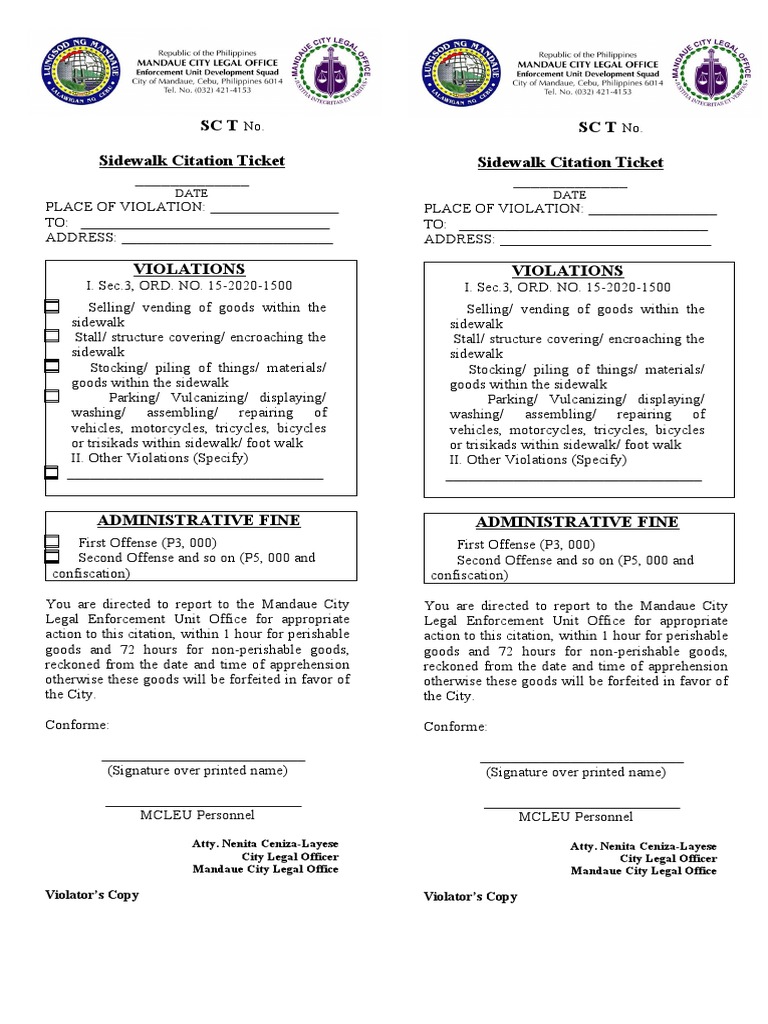 Sidewalk Citation Ticket | PDF | Motor Vehicle | Transport
