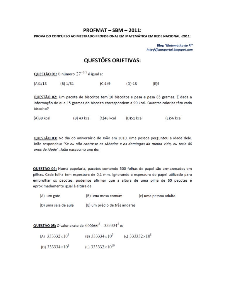 Prova PROFMAT 2011 | PDF
