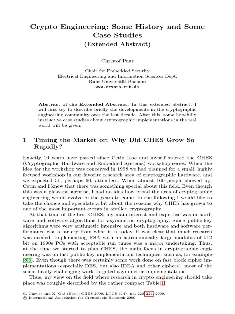 Crypto Engineering: Some History and Some Case Studies: (Extended ...