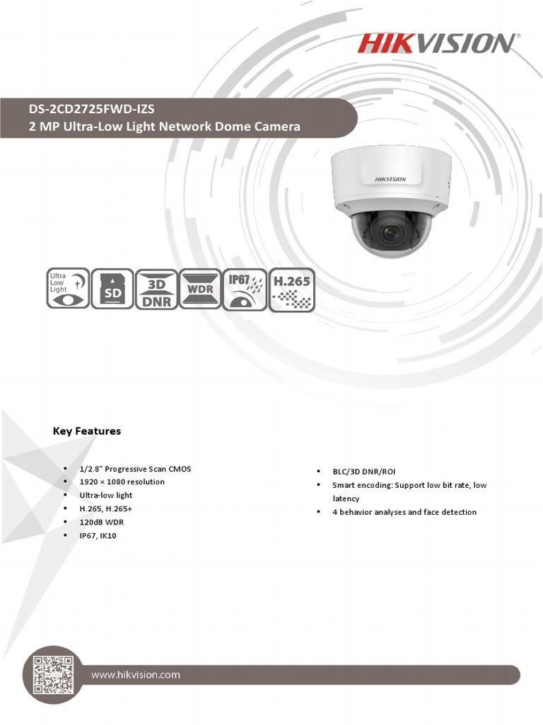DS-2CD2725FWD-IZS 2 MP Ultra-Low Light Network Dome Camera: Key Features | PDF | Field Of View ...