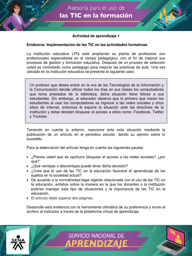 Evidencia Implementacion de Las TIC en Las Actividades Formativas | PDF