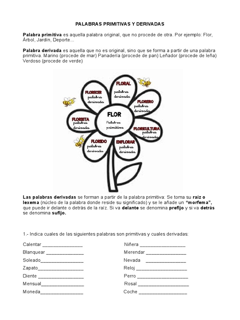 Palabras Primitivas y Derivadas | PDF | Morfología Lingüística ...